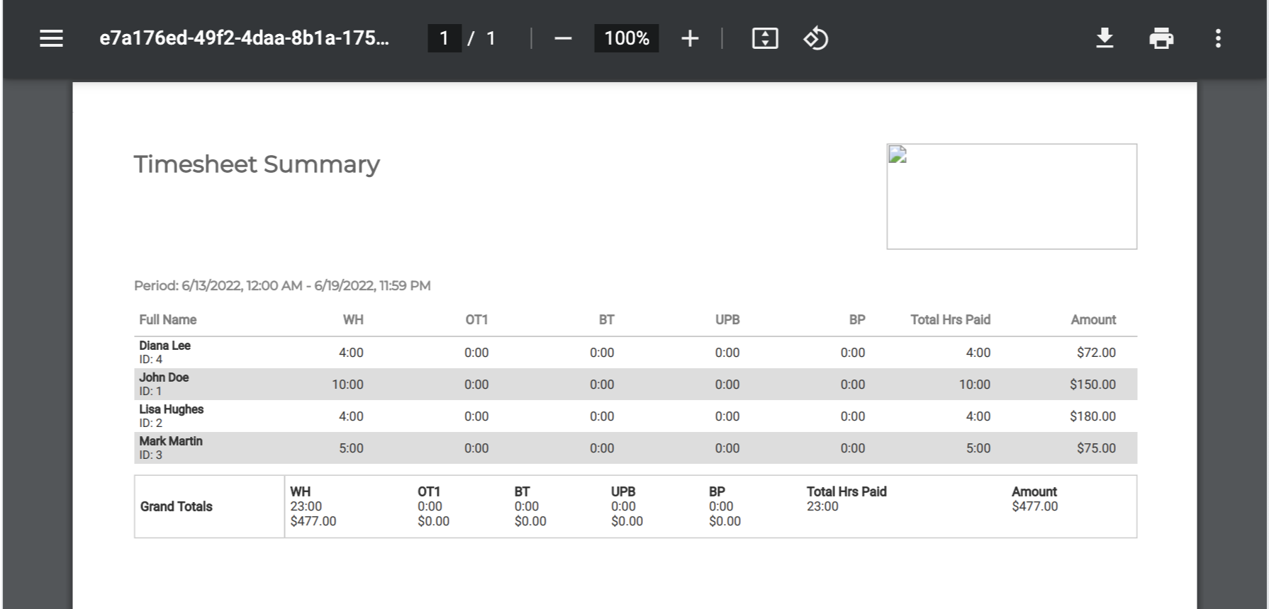 Timesheet Summary Report – WorkEasy