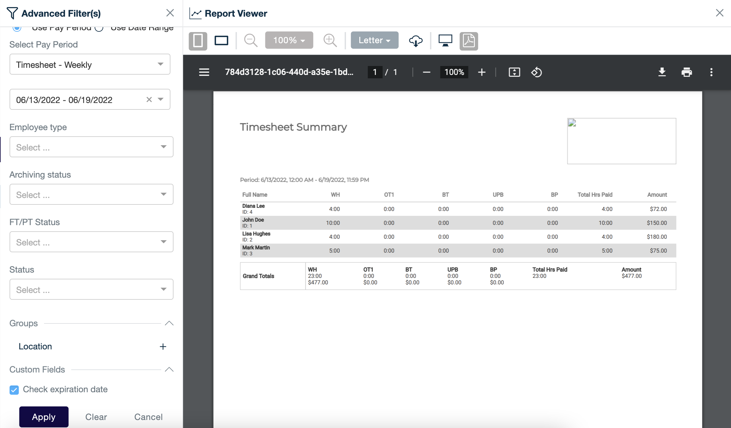 Timesheet Summary Report – WorkEasy