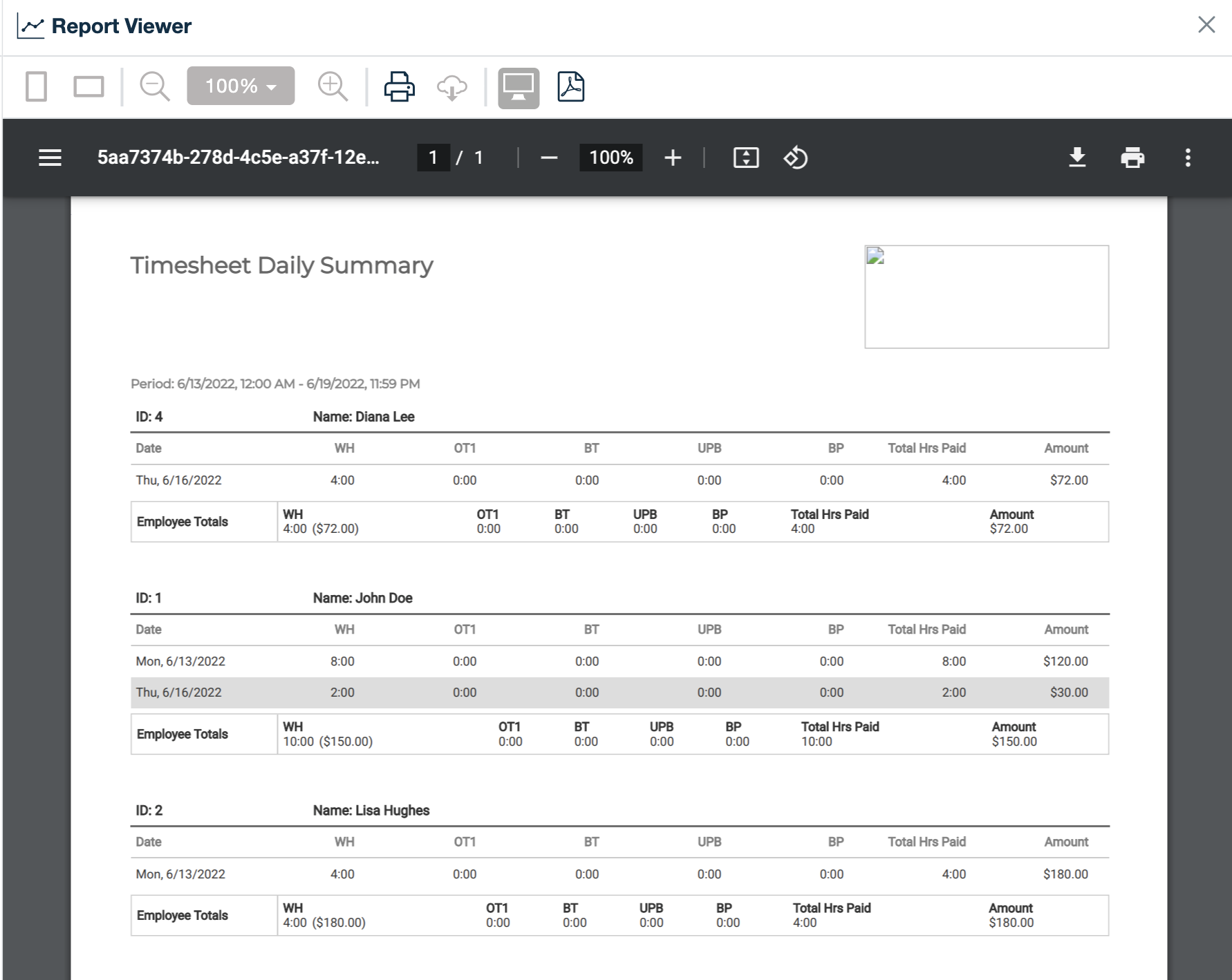 Timesheet Daily Summary Report – WorkEasy